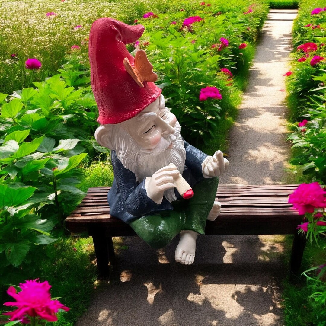 Funny Middle Finger Gnome Statue Whimsical Garden Decor Red Hat Dwarf ...