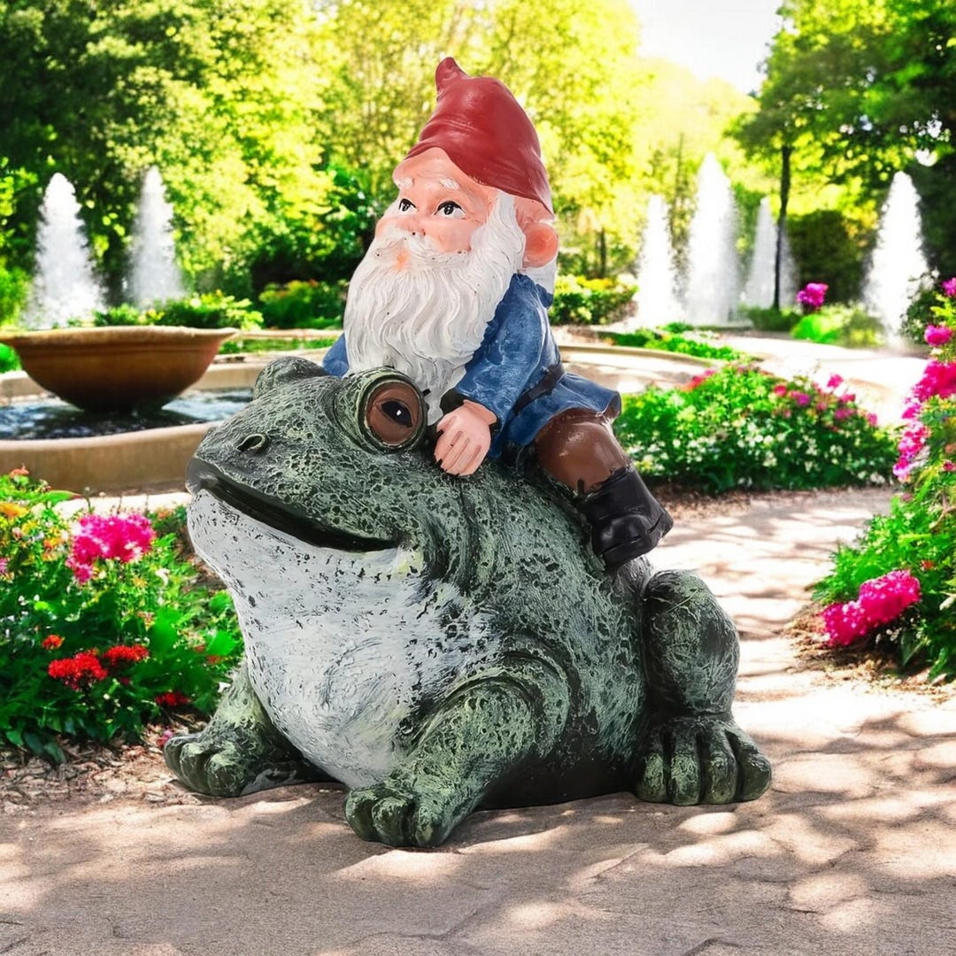Whimsical Riding Frog Garden Elder Statue – Funny Outdoor Lawn Ornament ...
