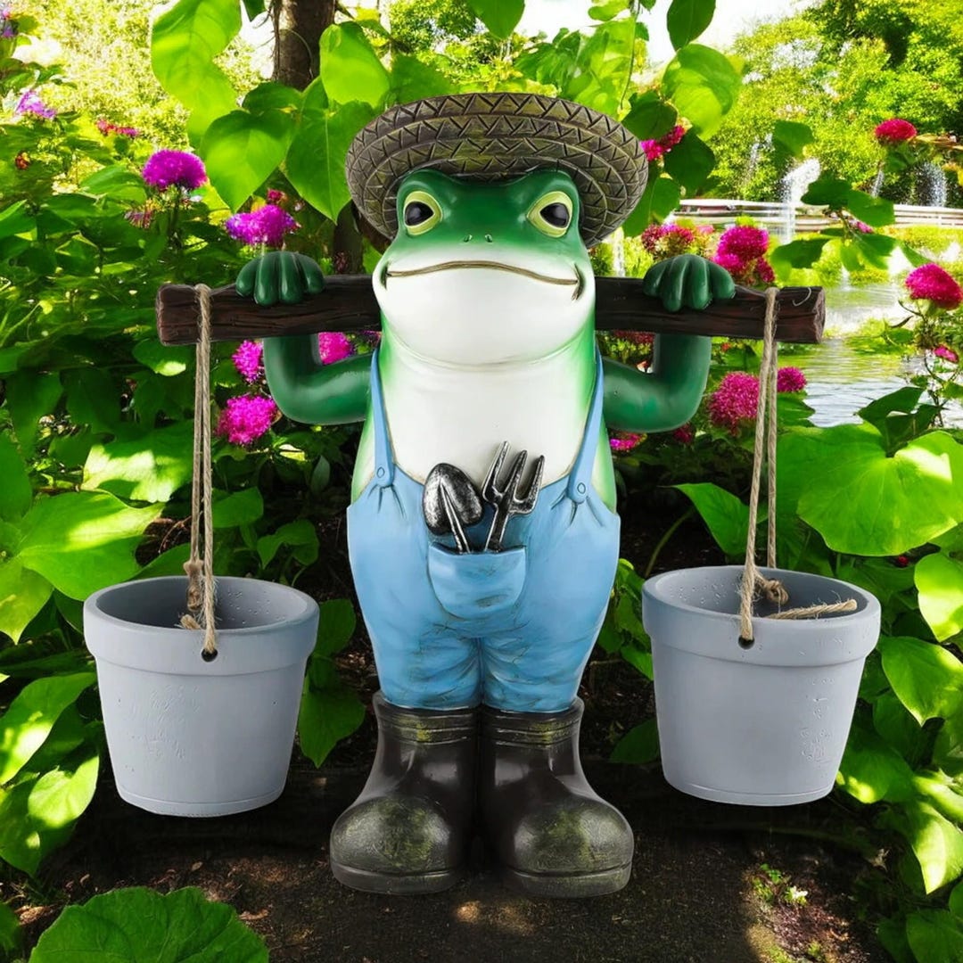 Adorable Resin Frog Flower Pot – Large Outdoor Bucket Planter–cute ...