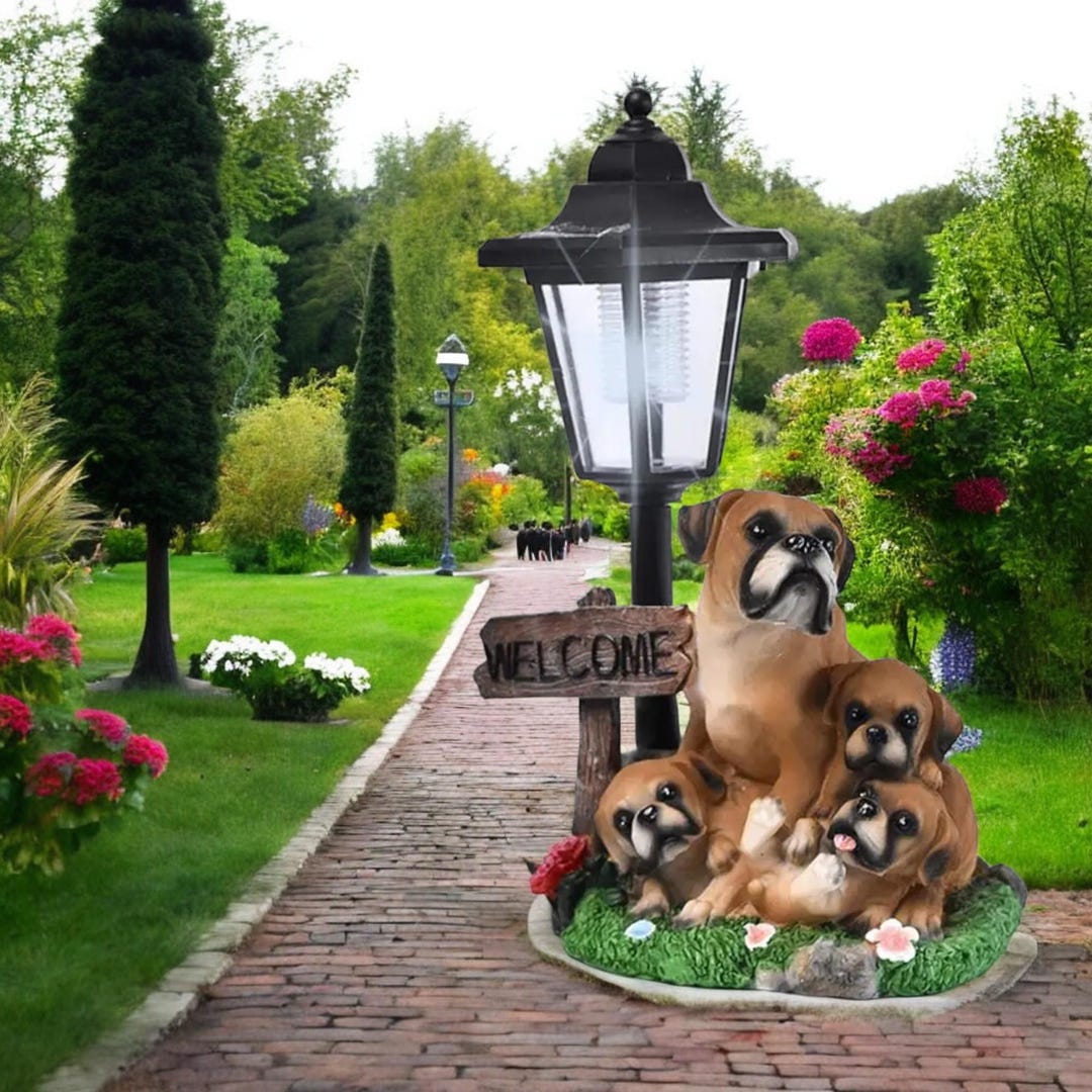 Solar Dog Statue for Garden–outdoor Resin Dog Sculpture With Solar ...