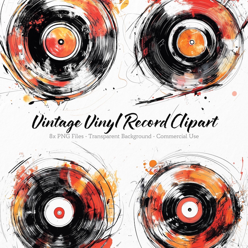 Vintage Vinyl Record Clipart Set | Music Art | Grunge Vinyl Clipart ...
