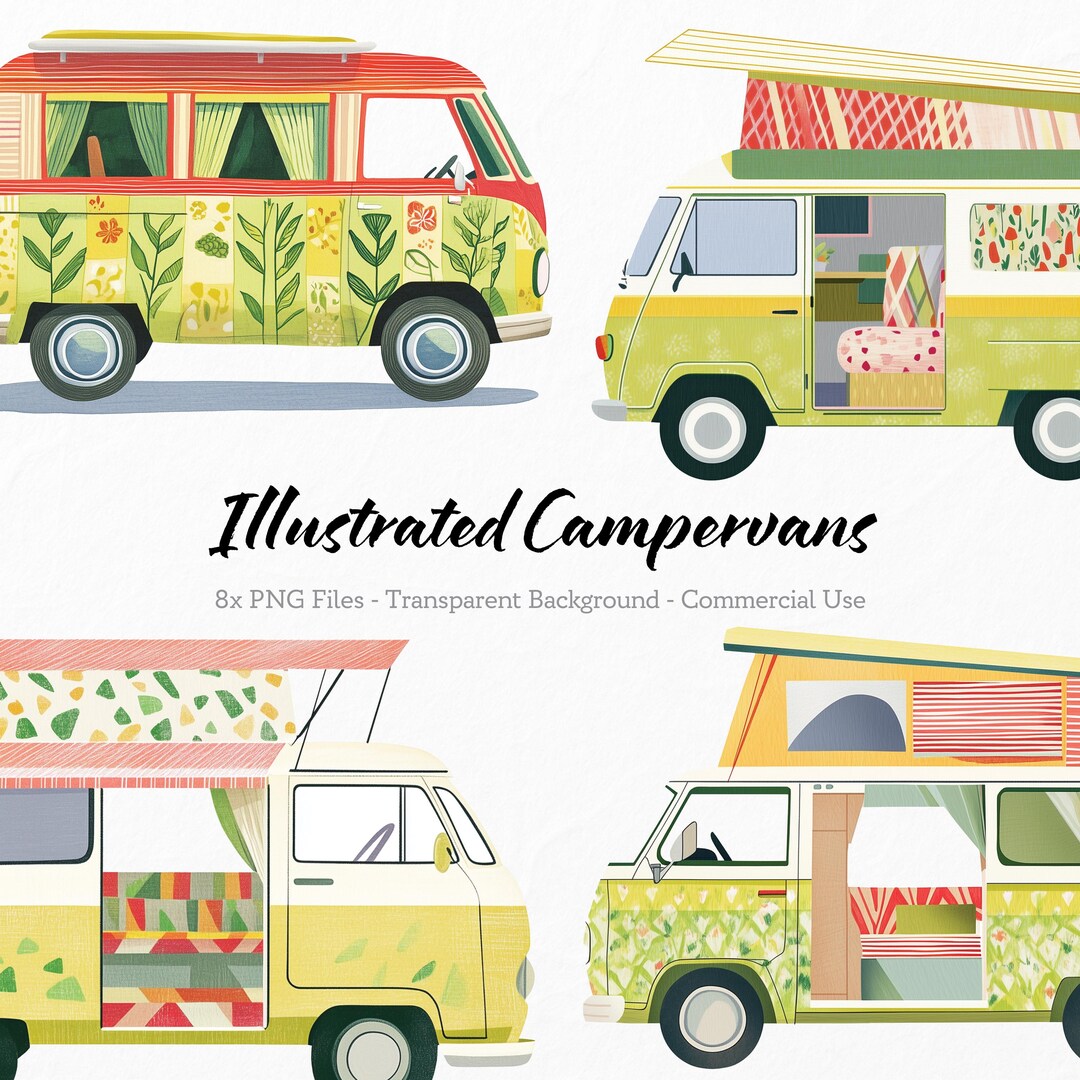 Camper Van Clipart Set | Van Life Art | Travel Boho Roadtrip Clipart ...