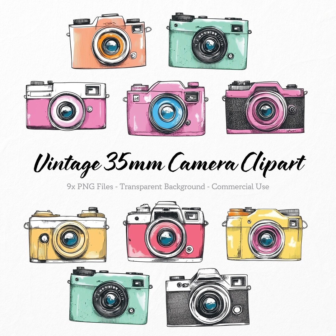 Retro 35mm Camera Clipart Set | Photography Art | Retro Clipart ...