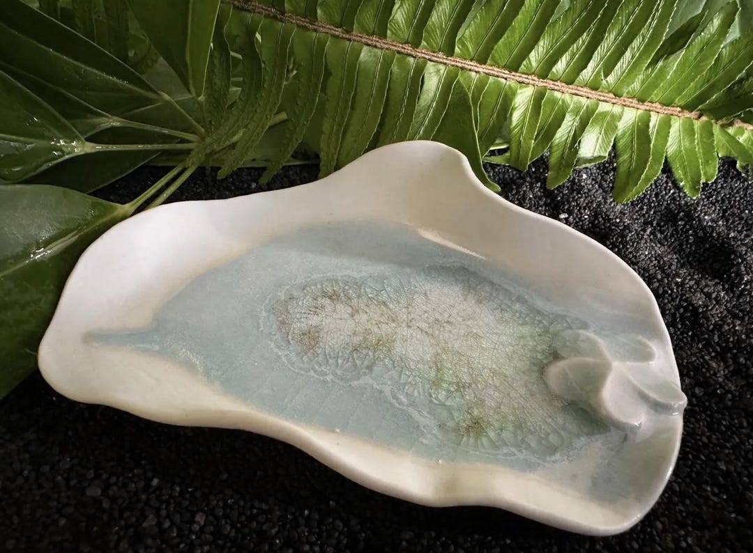 Hawaiian Ceramic With Plumeria Detail: Small Porcelain Free Form ...