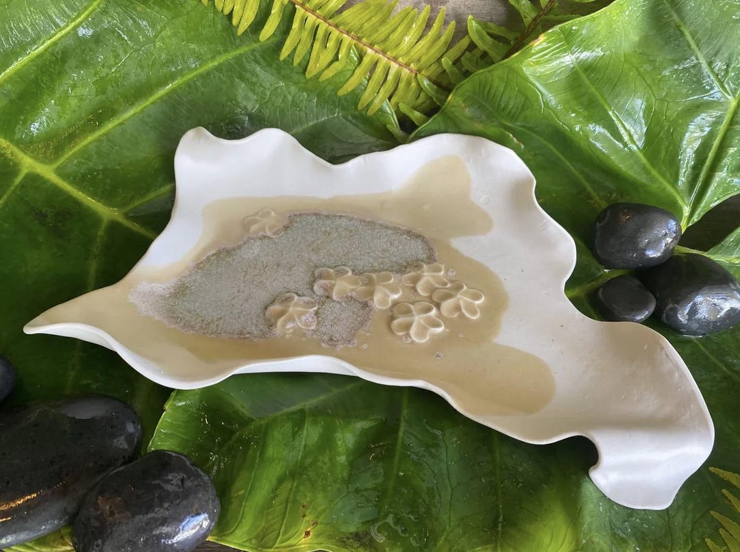 Hawaiian Ceramic With Plumeria Detail: Medium Porcelain Free Form ...
