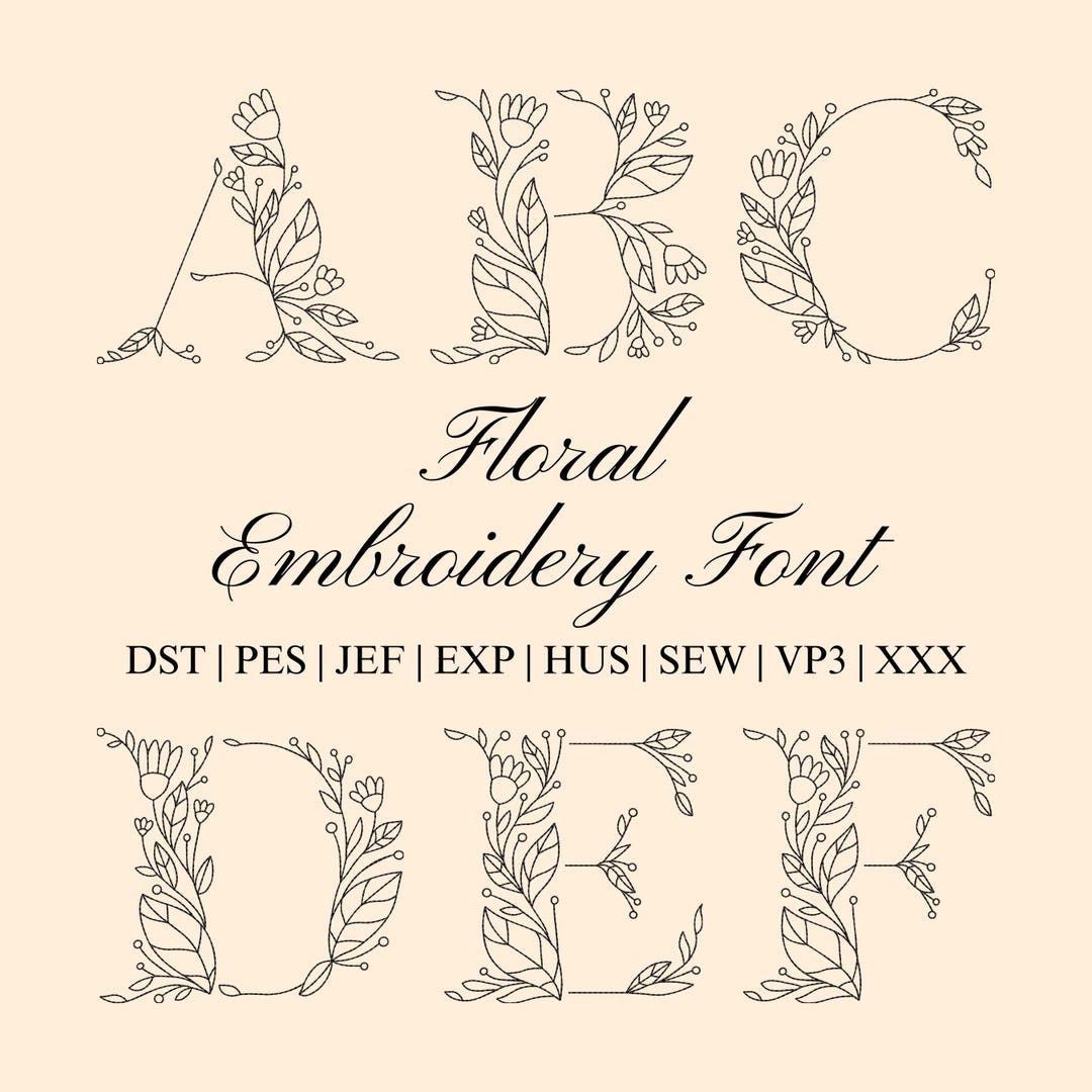 Floral Font Embroidery, A-Z Full Flower Alphabet Machine Embroidery ...