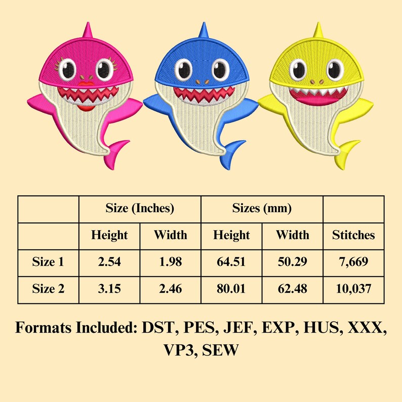 Baby Shark Family Embroidery Design, Shark Embroidery, Baby Embroidery ...
