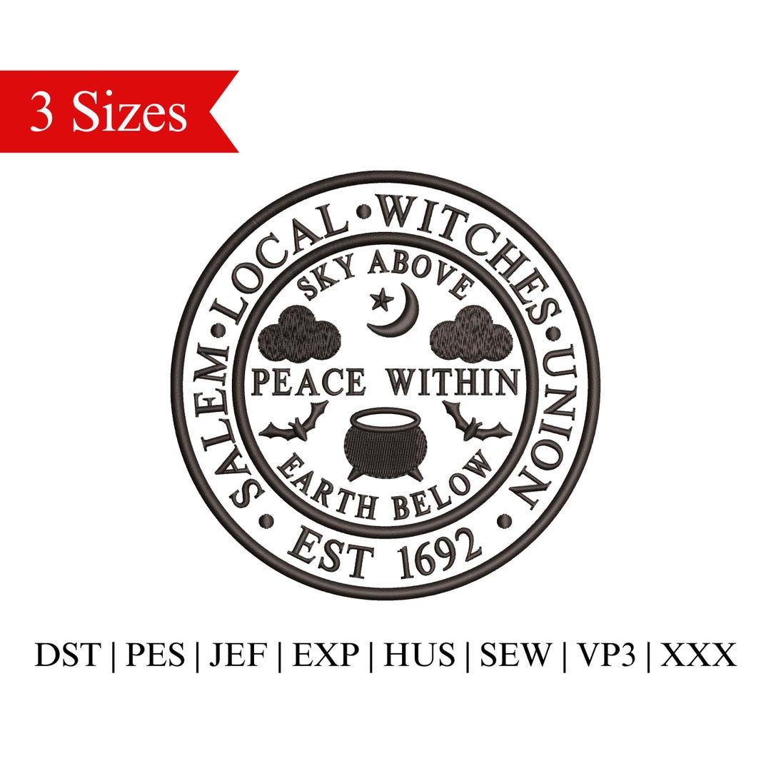 Salem Witch Machine Embroidery File, Massachusetts Witch Embroidery ...
