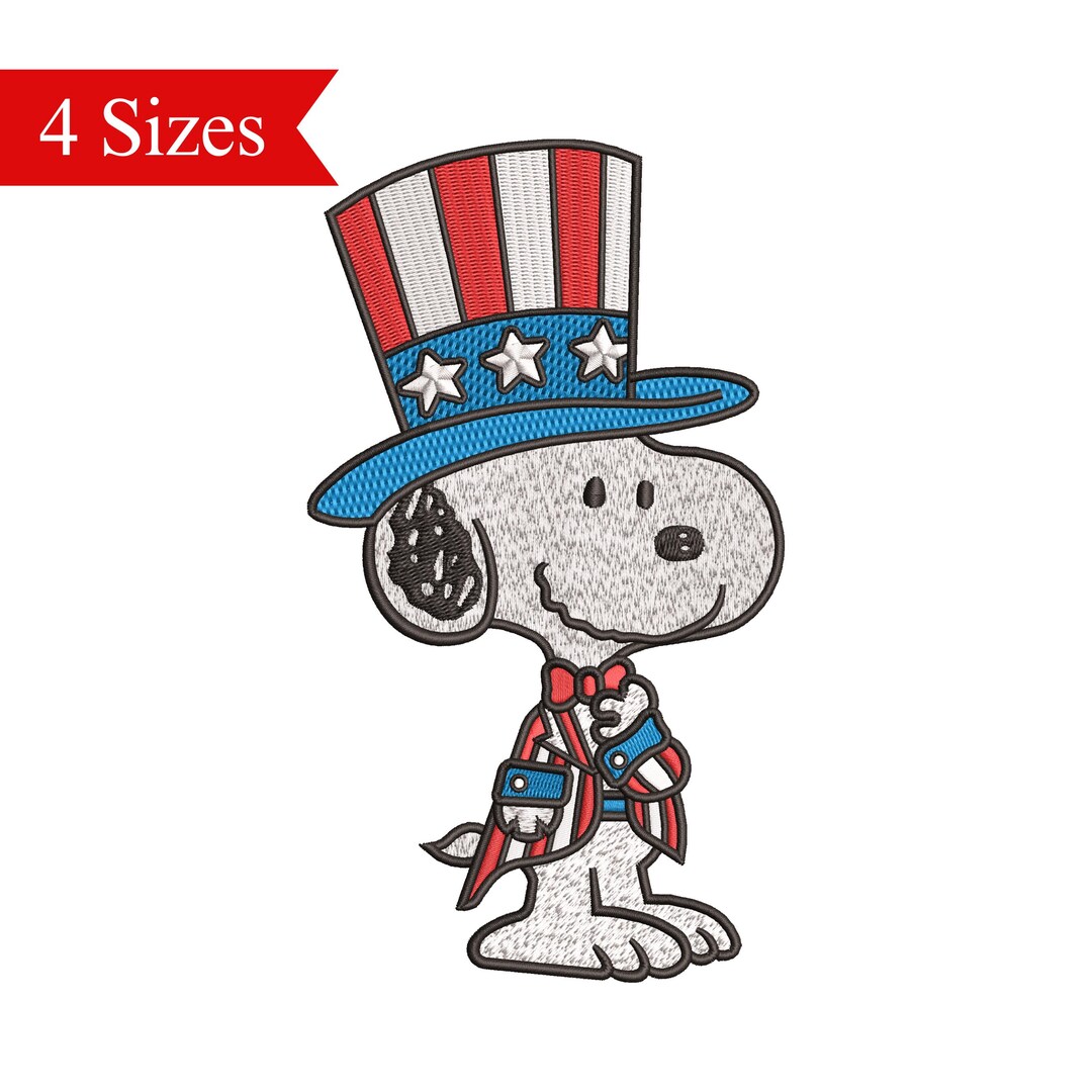 Snoopy USA Embroidery File, Independence Day Embroidery Design 4th of ...
