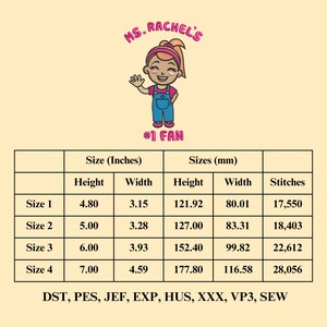 Miss Rachel Embroidery Design, Toddler Embroidery Design, Kids ...