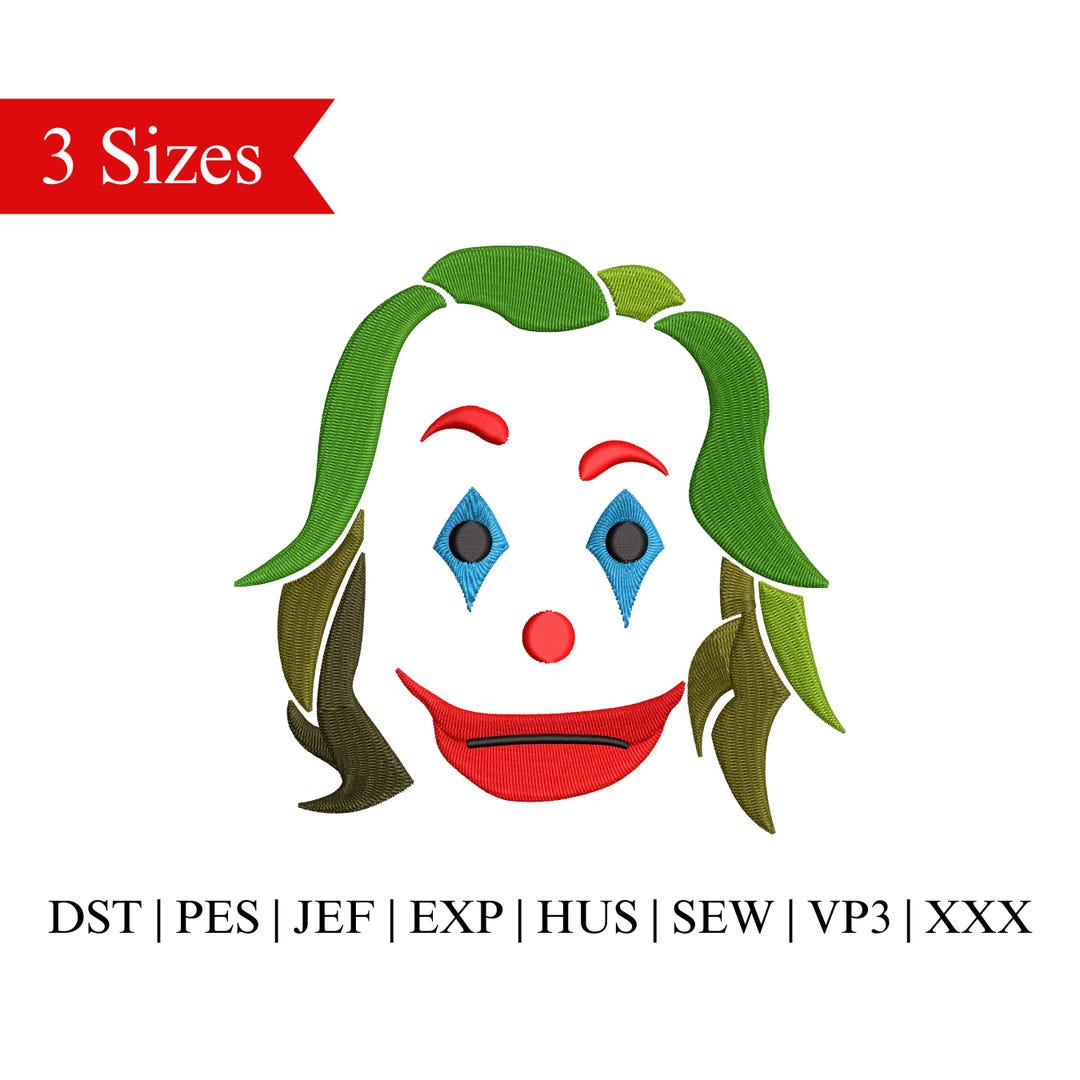 Joker Embroidery Design, Supervillain Embroidery File 3 Sizes Instant ...