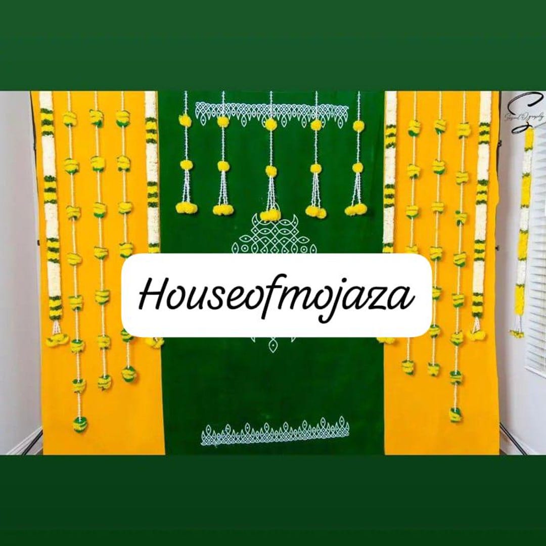 Green Muggu Backdrop With Yellow Panels 8*8 Feet /ganpati Backdrop Set ...