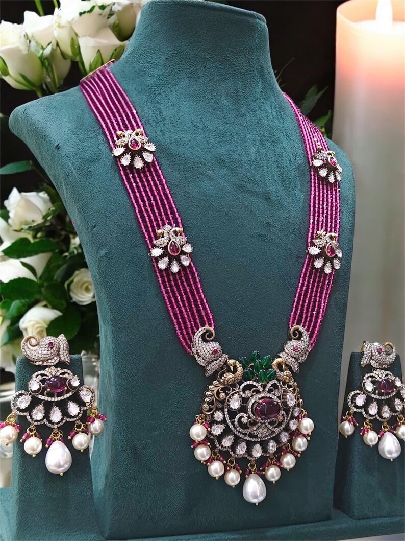 Jadau Kundan Long Multi String Necklace Mala Set With Earrings ...