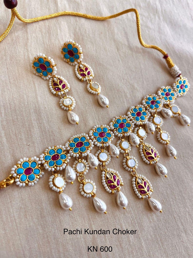Pachi Kundan Necklace Set With Earrings/ Mop Statement Necklace Set ...