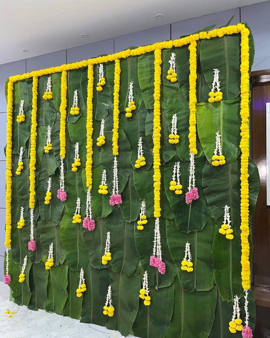 Lotus Fabric Banana Leaf Backdrop Set for Housewarming /green Backdrop ...