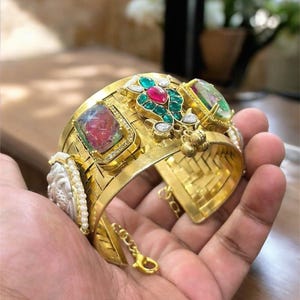 Masaba Inspired Statement Celebrity Golden Weaved Openable Cuff With ...