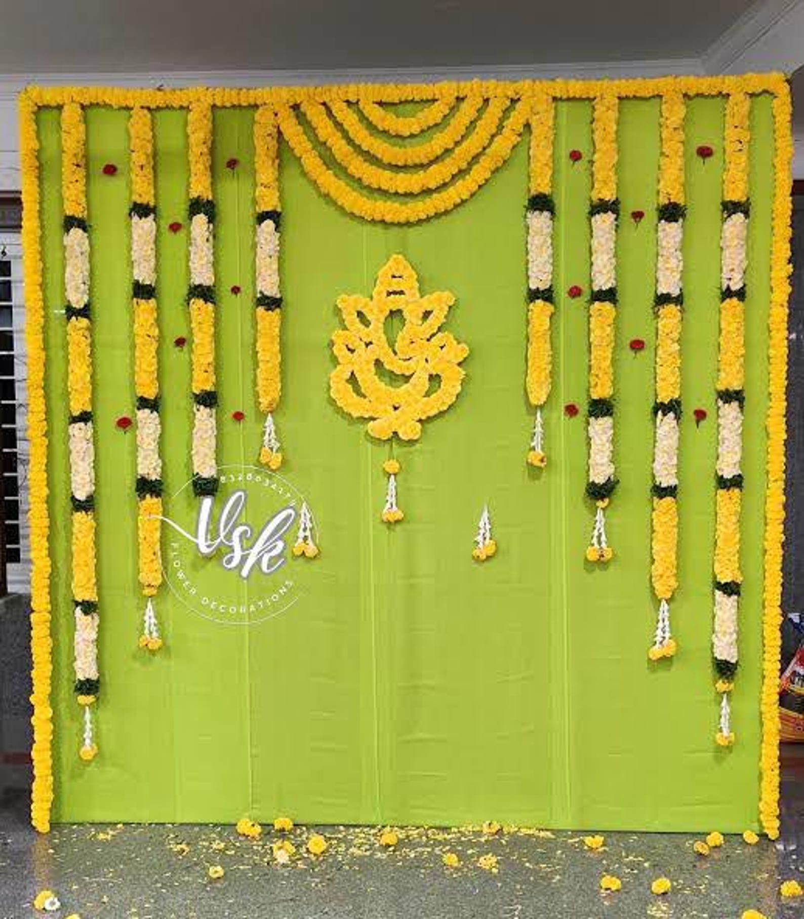 Complete Ganpati Backdrop Set/ Marigold Garlands Backdrop Set for ...