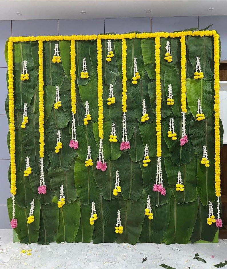 Lotus Fabric Banana Leaf Backdrop Set for Housewarming /green Backdrop ...