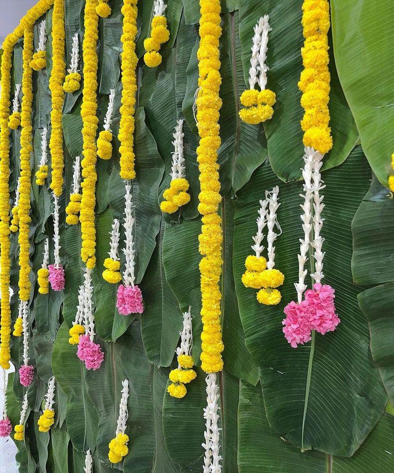 Lotus Fabric Banana Leaf Backdrop Set for Housewarming /green Backdrop ...