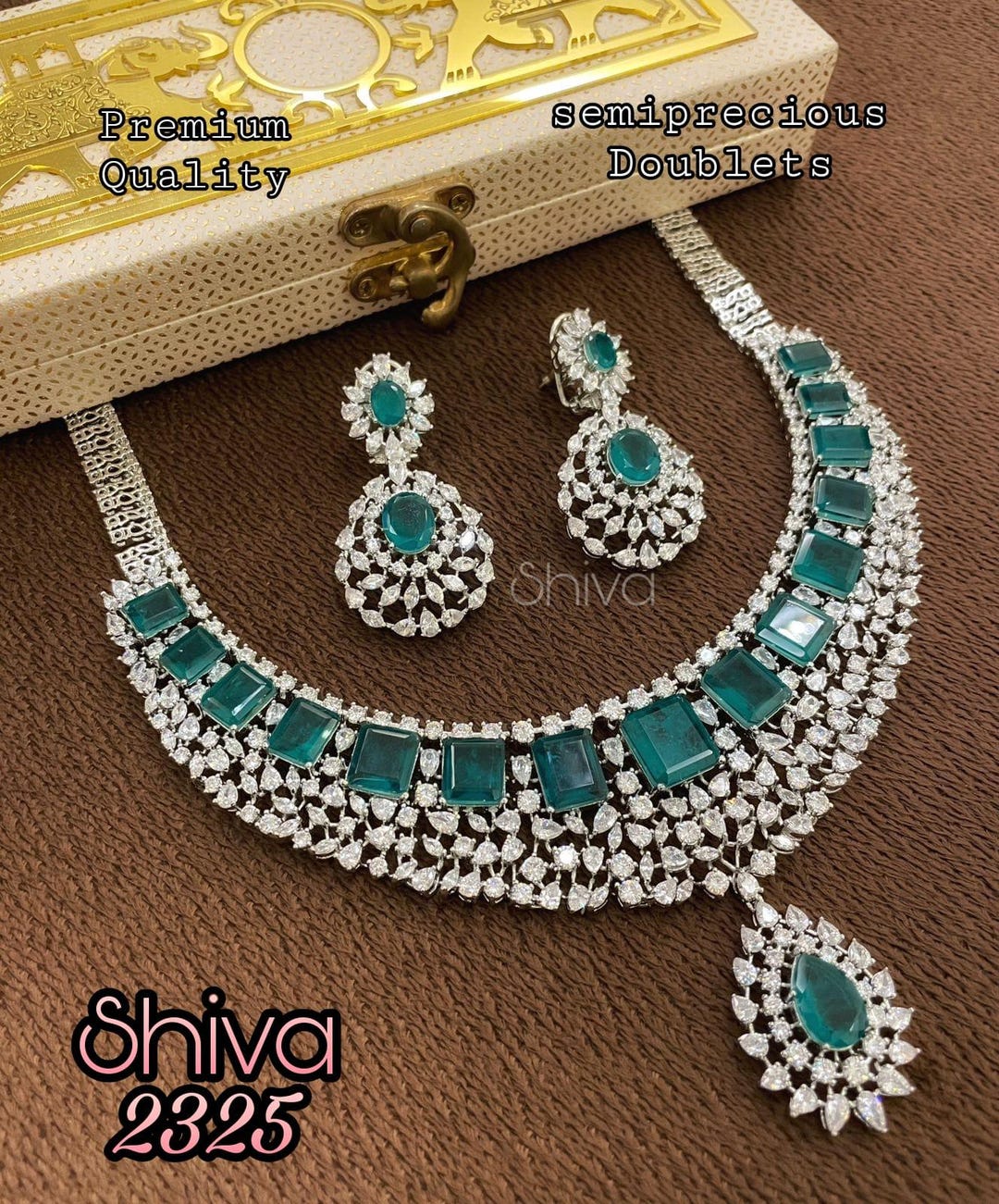 Silver Plated Doublets Ad Necklace Set With Earrings/ American Diamond ...