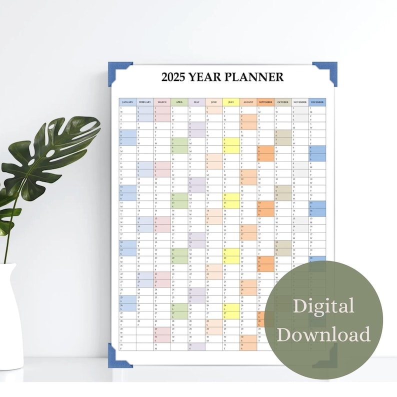 2025 Yearly Planner Printable I Colorful Planner on 1 Page I Digital ...