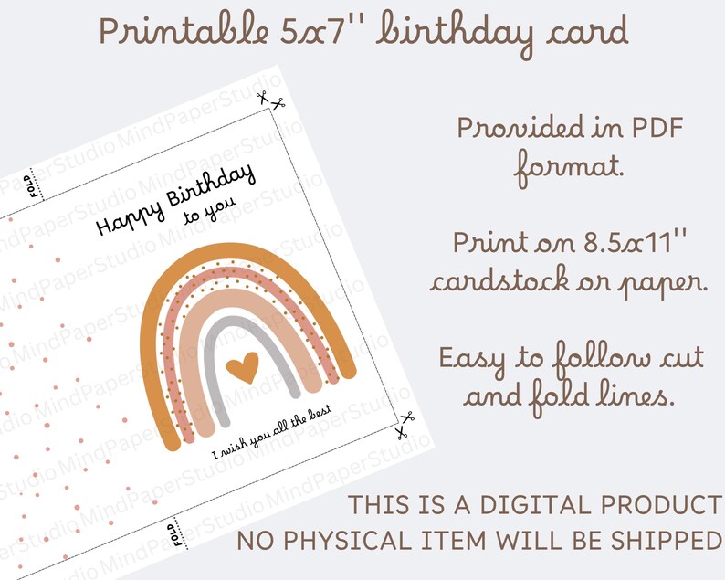 Printable Rainbow Birthday Card, Happy Birthday to You Card, Children ...