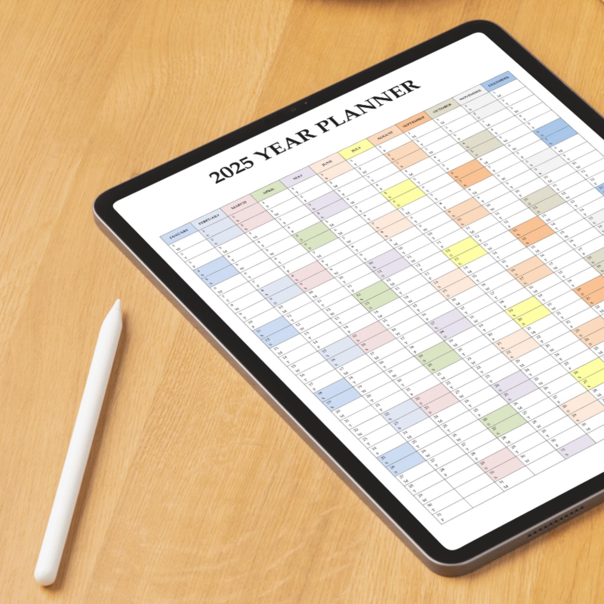 2025 Yearly Planner Printable I Colorful Planner on 1 Page I Digital ...