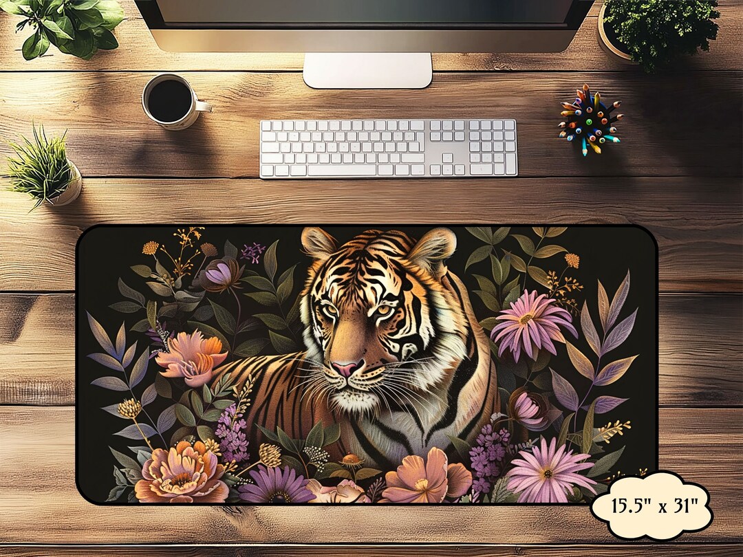 Jungle Tiger Deskmat,jungle Flower Deskmat,nature Inspired Office ...