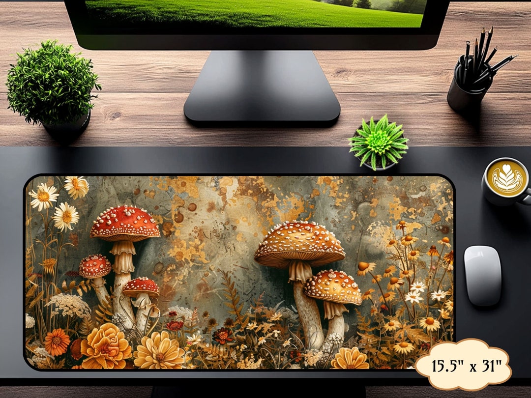 Cottagecore Mushroom Deskmat,flower Deskmat,garden Lover Gift,nature ...