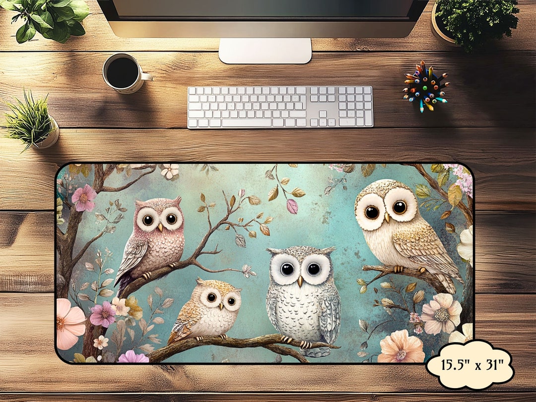 Owl Deskmat,owl Lover Deskmat,cottagecore Deskmat,floral Garden Deskmat ...