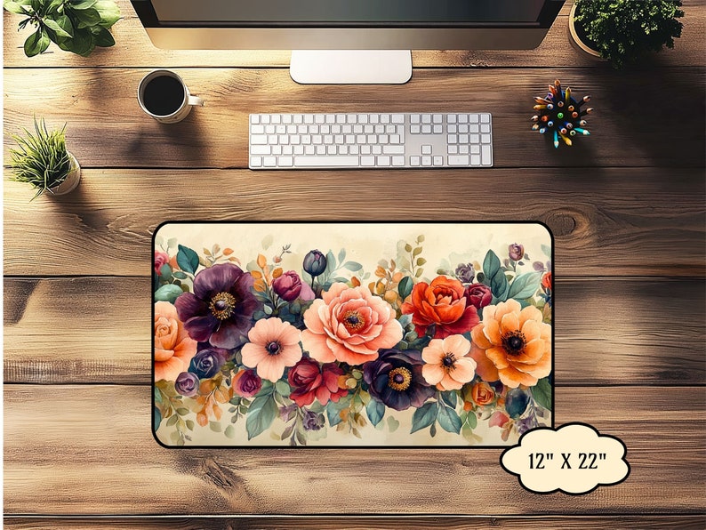 Floral Deskmat,flower Desk Décor Mat,botanical Mousepad Xl,floral ...