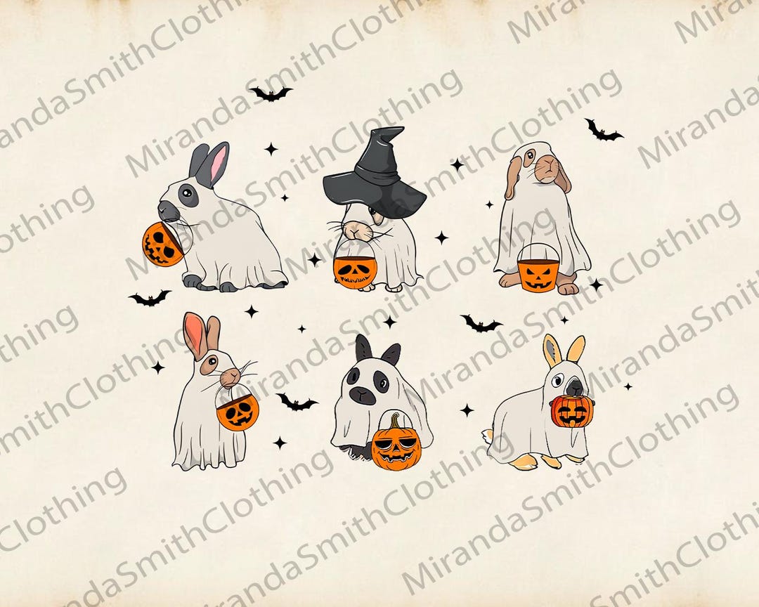 Spooky Rabbit Ghost Halloween Png, Scary Bunnies With Pumpkins Png ...