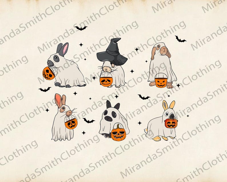 Spooky Rabbit Ghost Halloween Png, Scary Bunnies With Pumpkins Png ...