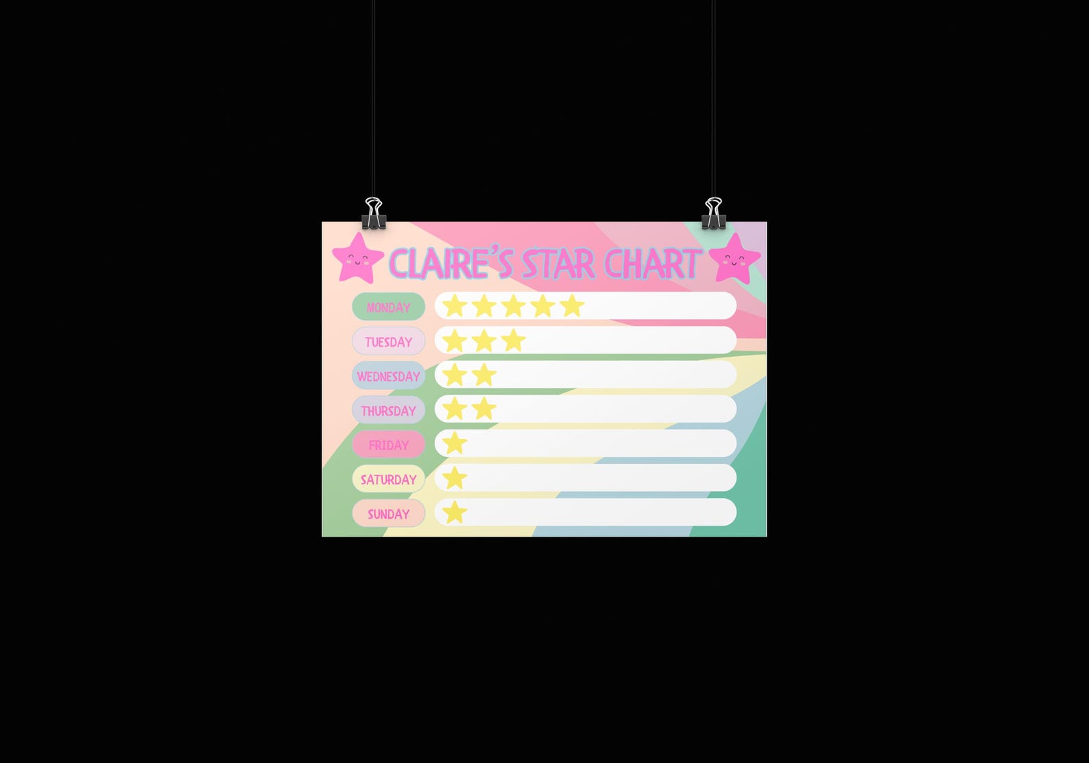 Children's Star Chart, Reward Chart, Behaviour Chart, Weekly Reward ...