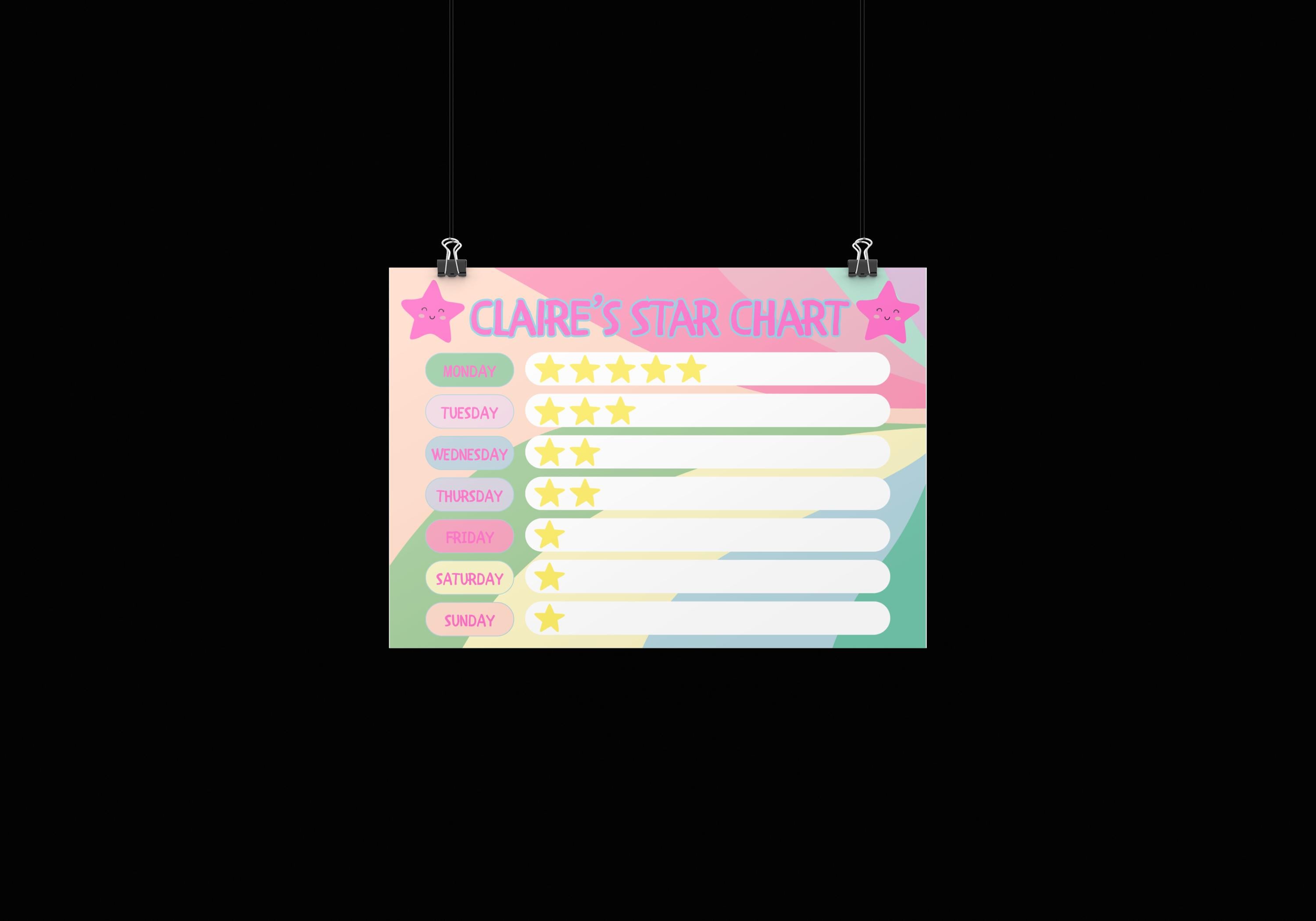 Children's Star Chart, Reward Chart, Behaviour Chart, Weekly Reward ...