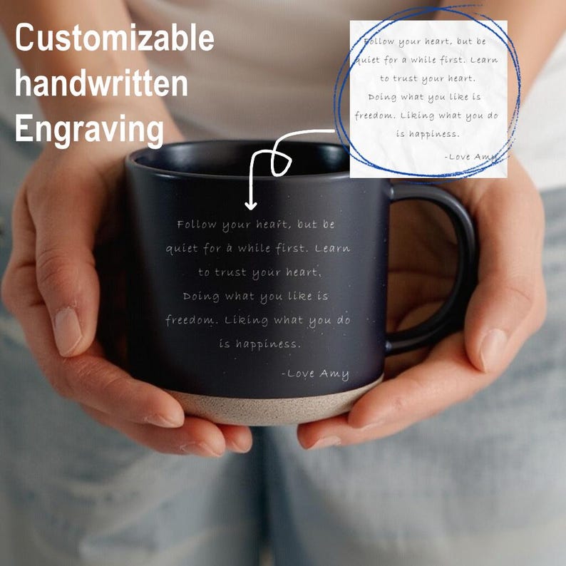 Engraved Logo Mug: Custom Handwriting, Personalized Pottery Mug - Etsy
