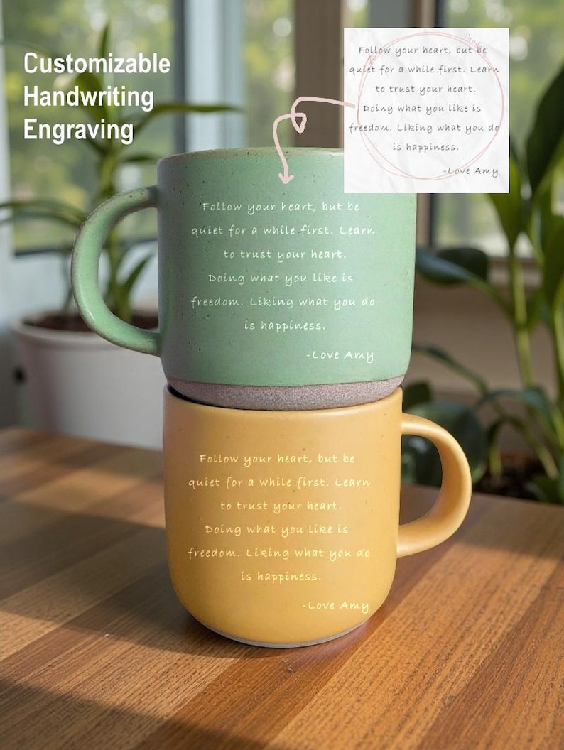 Engraved Logo Mug: Custom Handwriting, Personalized Pottery Mug - Etsy