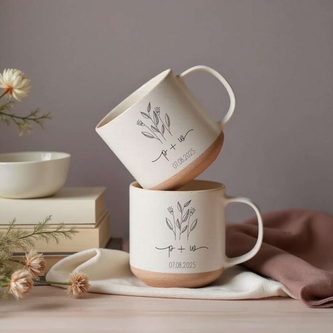 Engraved Pottery Wedding Mug, Custom Anniversary Gift - Etsy