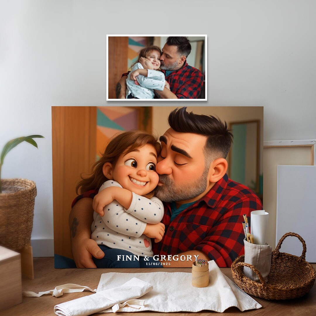 Father and Child Pixar Cartoon Portrait Custom Digital Download ...