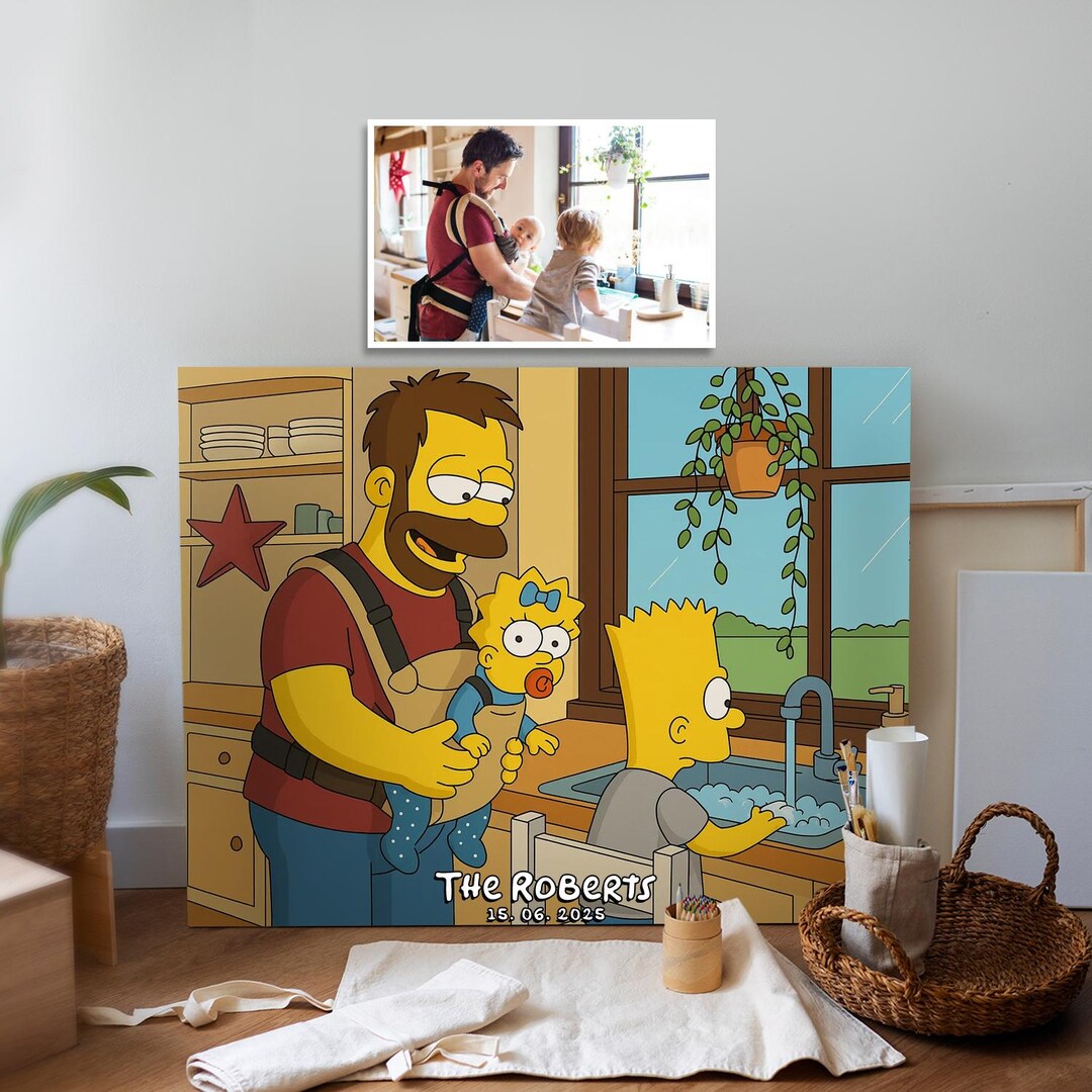 Father's Day Custom Simpsons Portrait Dad With Son and Daughter Cartoon ...