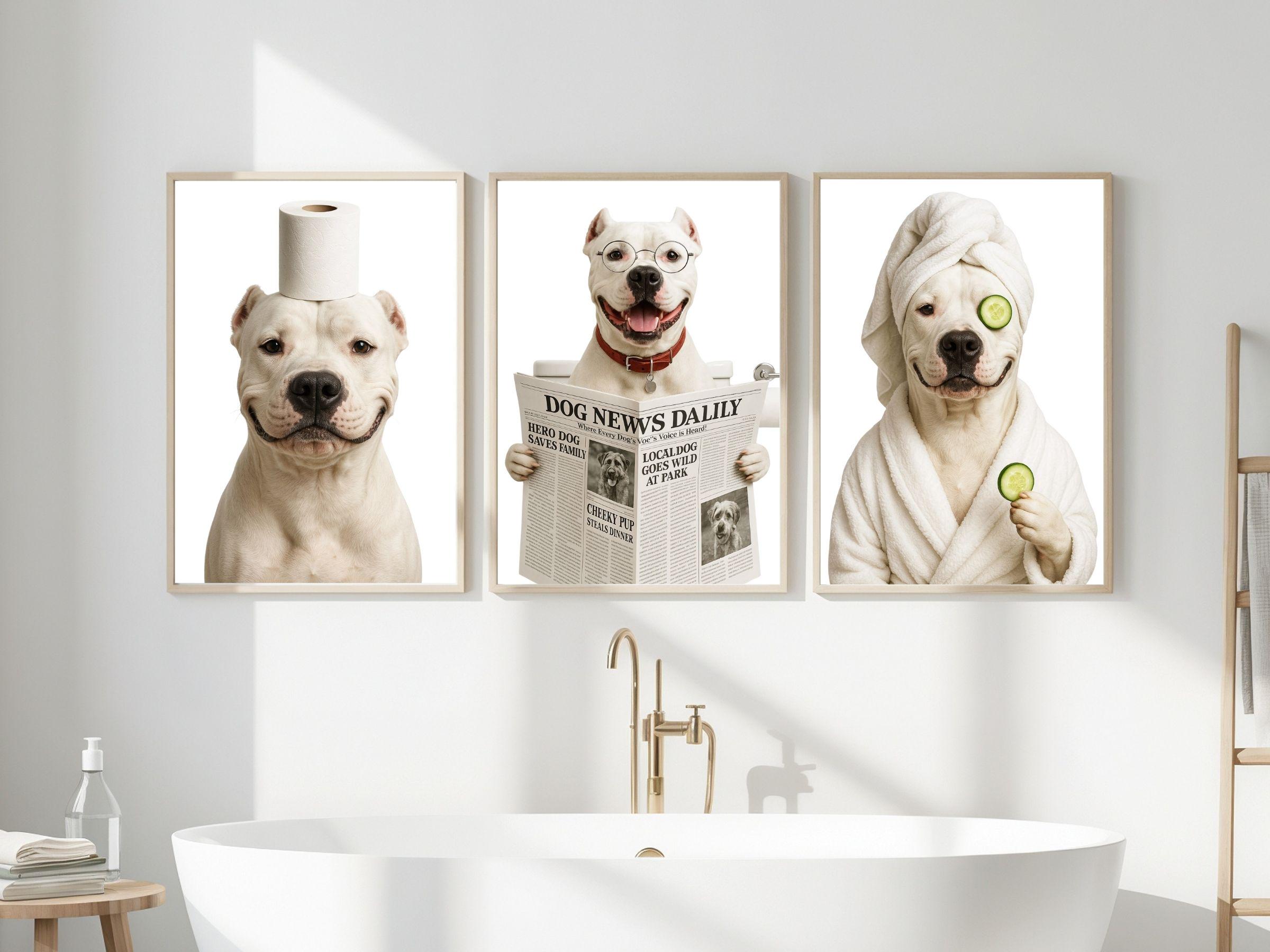 Set of 3 Funny Argentino Dogo Dog Bathroom Prints, Printable Wall Art ...