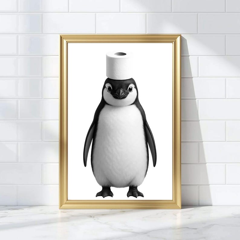 Set of 3 Funny Penguin Bathroom Prints, Printable Wall Art, Penguin Art ...
