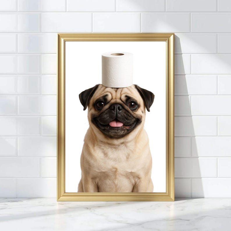 Set of 3 Funny Pug Bathroom Prints, Printable Wall Art, Bathroom Art ...