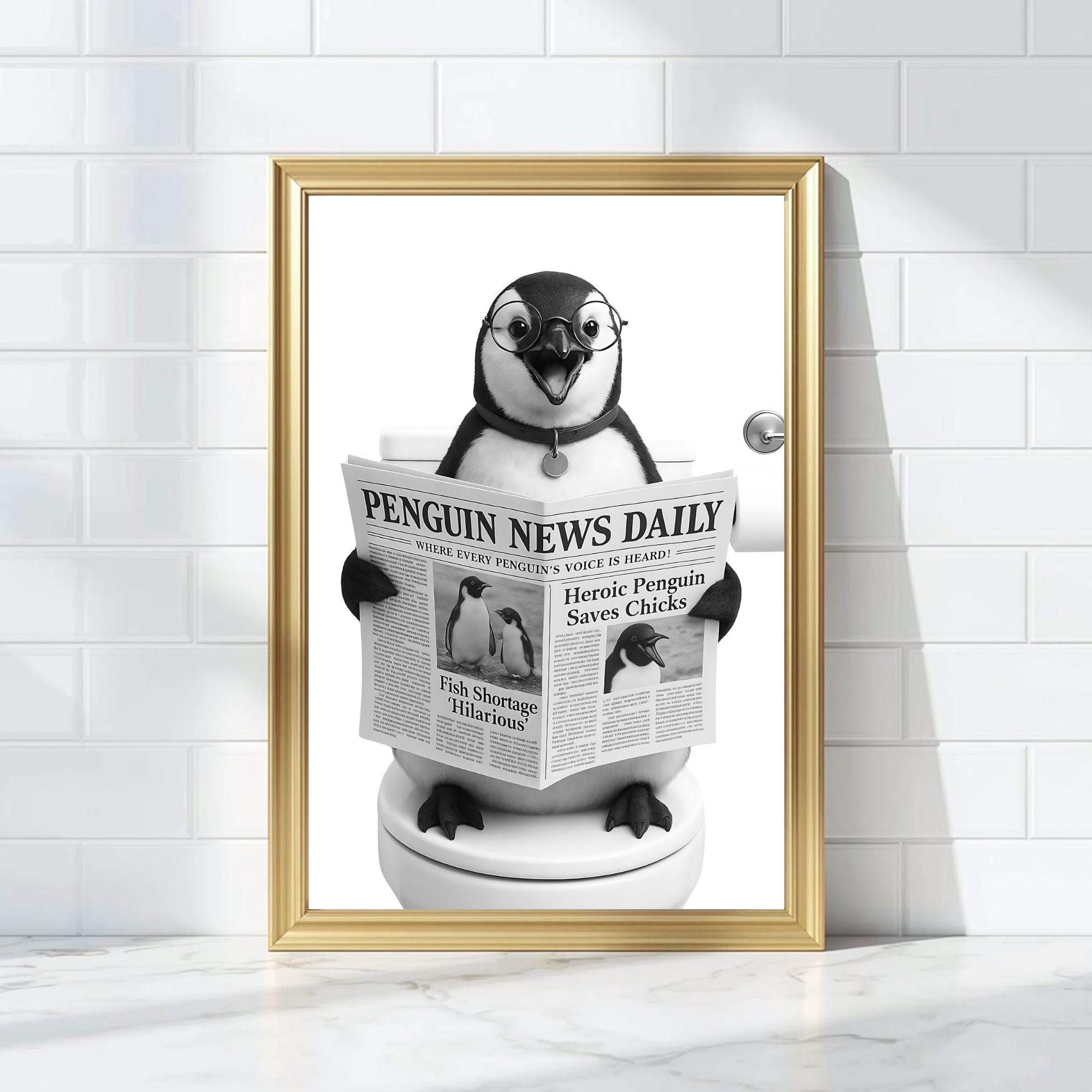 Set of 3 Funny Penguin Bathroom Prints, Printable Wall Art, Penguin Art ...