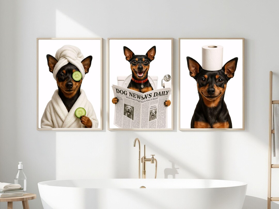 Set of 3 Miniature Pinscher Bathroom Prints, Printable Wall Art ...