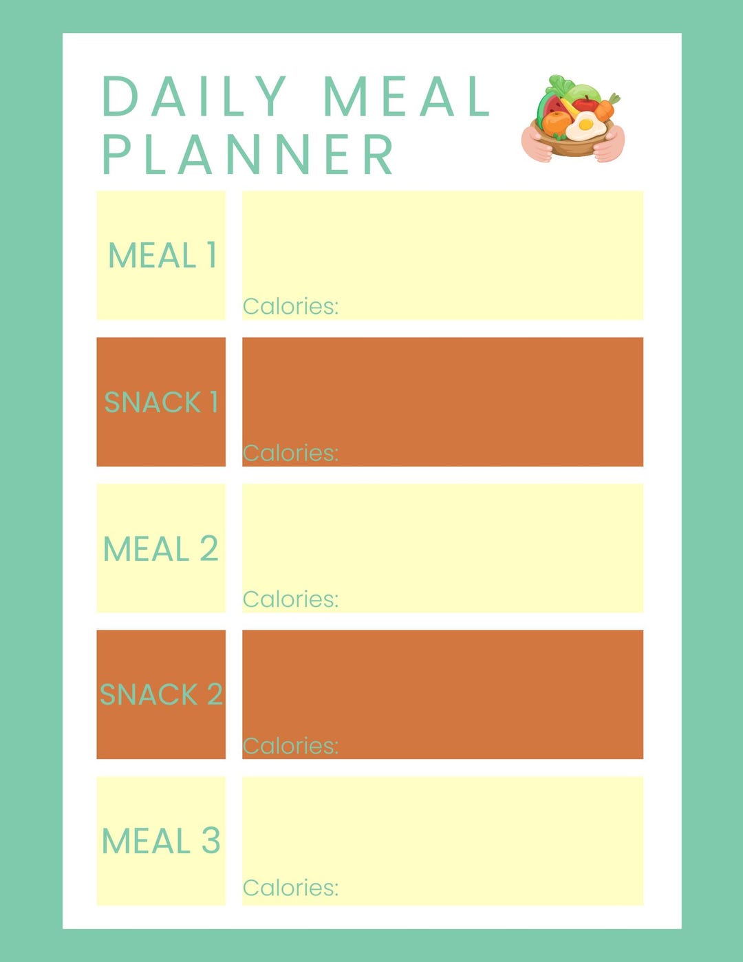 Daily Meal Planner Template- Editable and Printable - Etsy