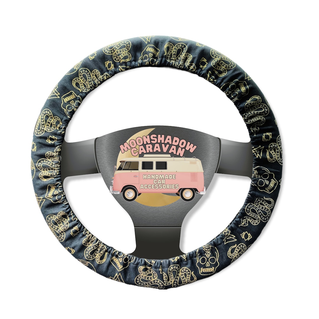 Steering Wheel Cover Metallic Snakes and Skulls on Black | Geometric ...