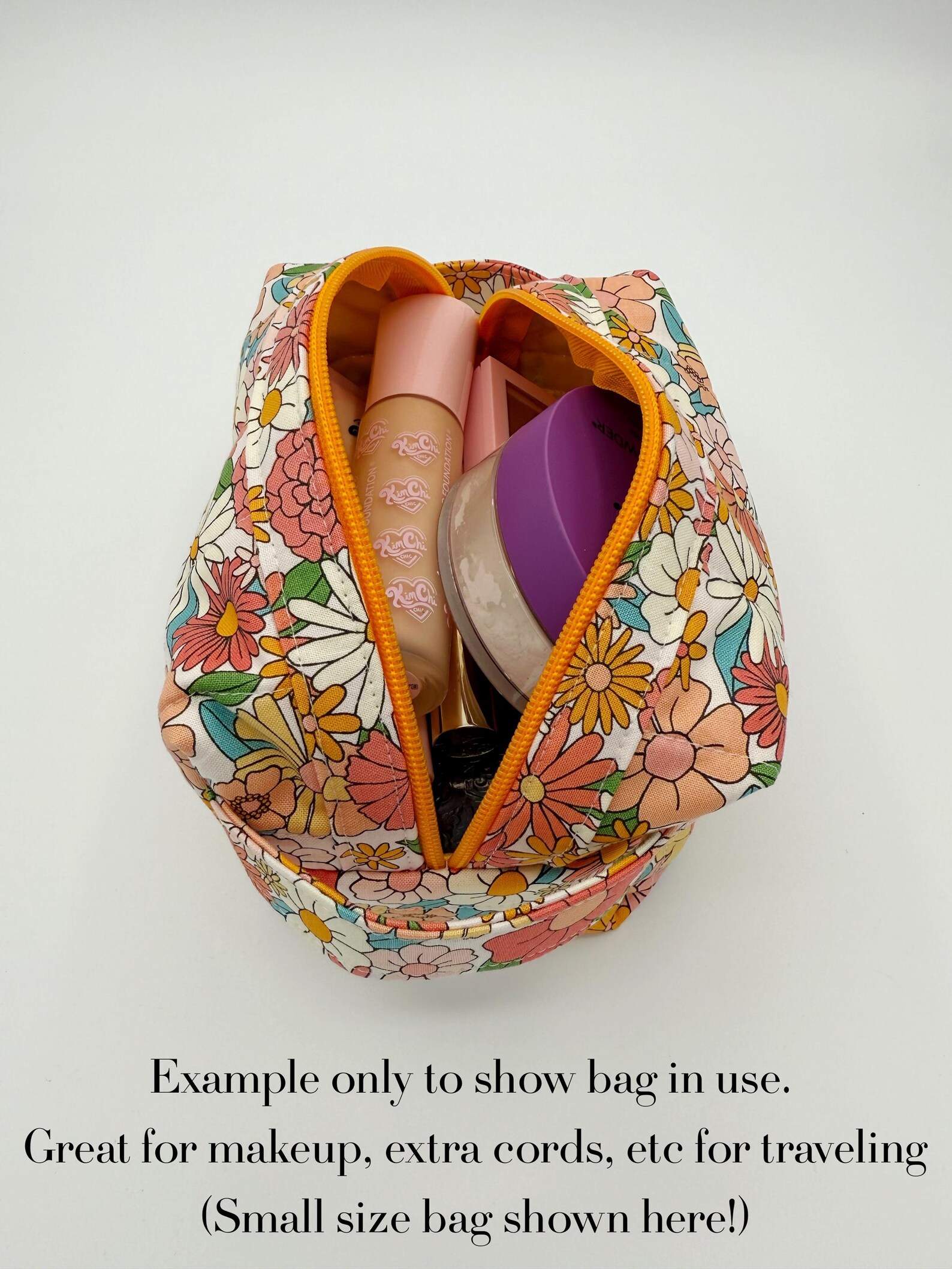 Small Blue Bitty Blossoms Quilted Boxy Bag | Handmade Cosmetic, Makeup ...