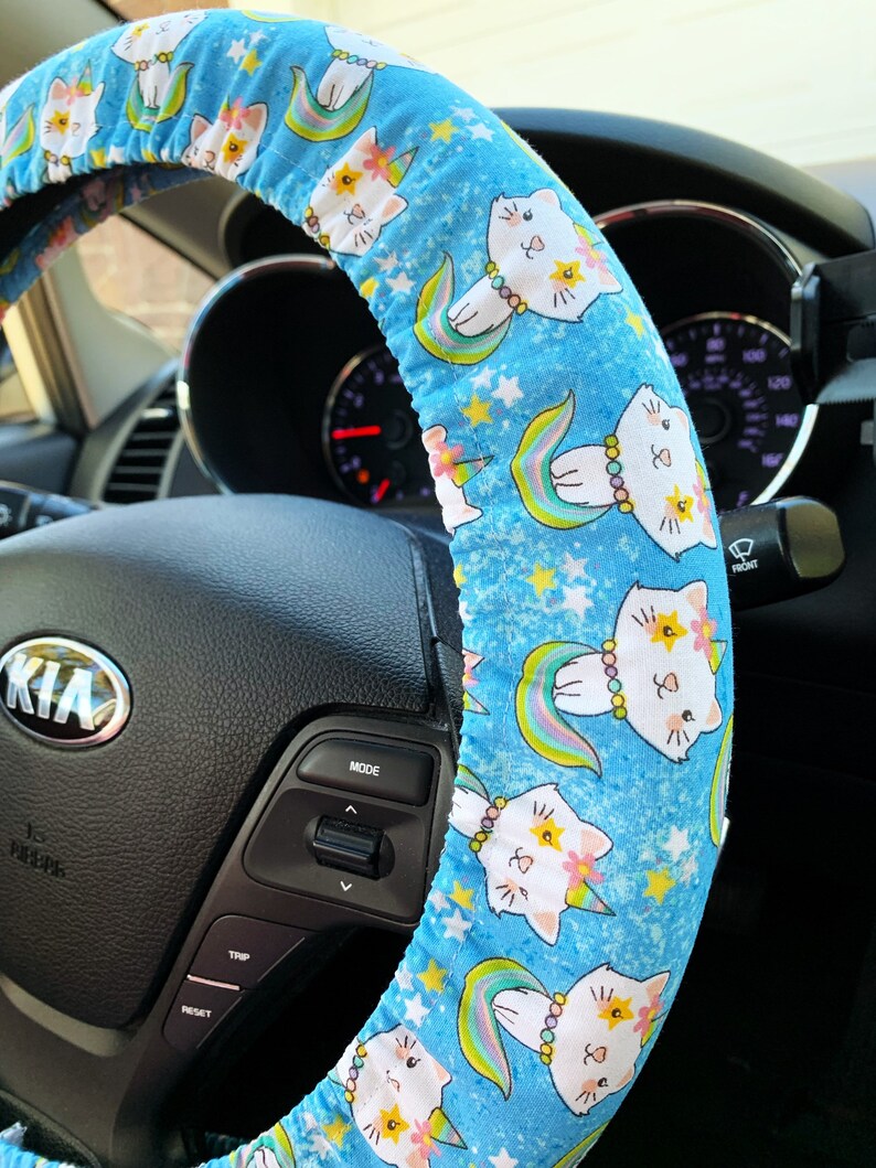 Kawaii Unicorn Cat Steering Wheel Cover W/ Grip Liner, Fits 13" - 14 1/ ...