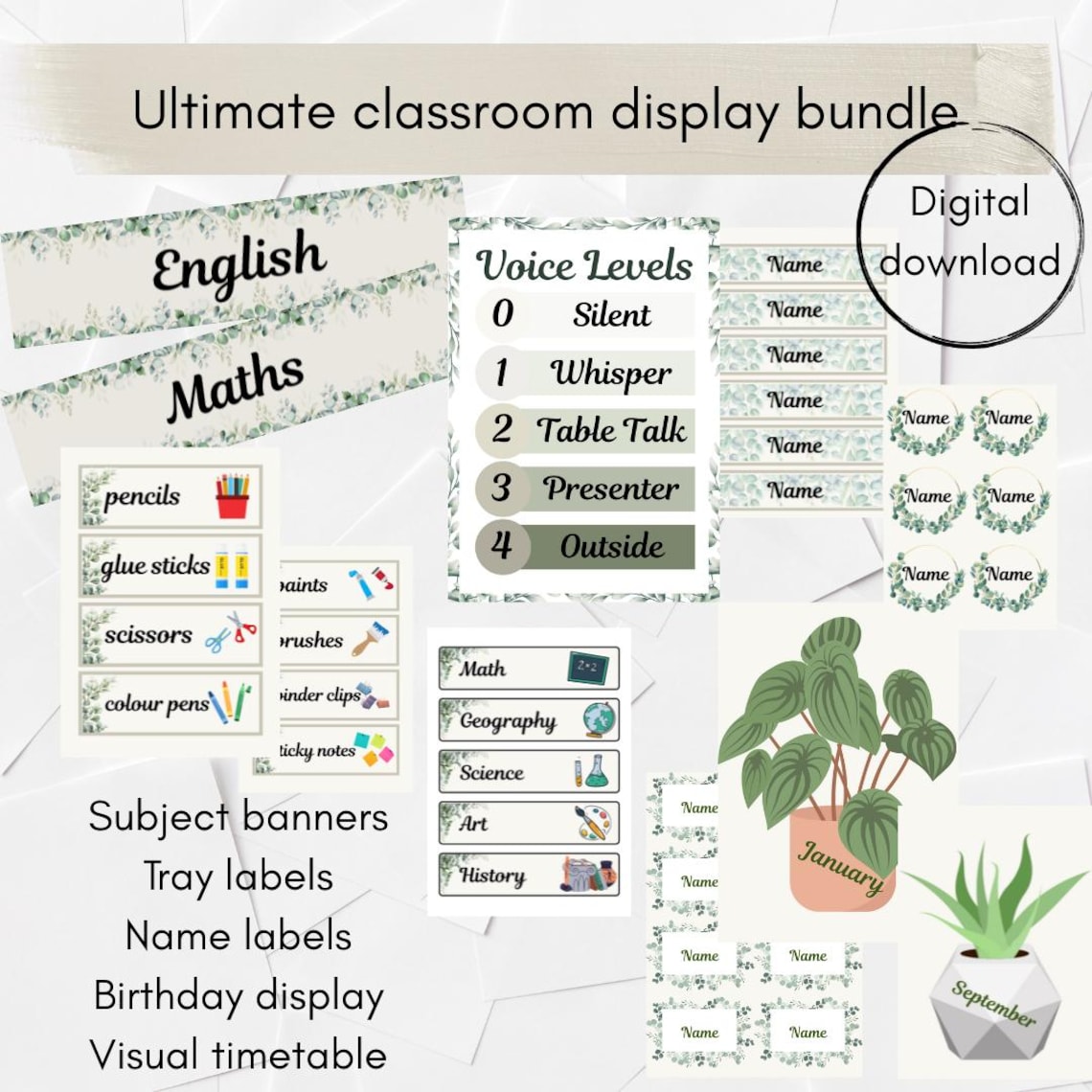 Editable Classroom Decor Bundle: Subject Banners, Labels, Visual ...
